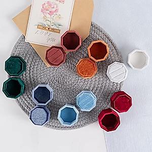 Smileshe Ring Box, Velvet Jewelry Boxes for Proposal Engagement Wedding Ceremony,Octagon Mini Double Ring Slot Bearer Case with Detachable Lid