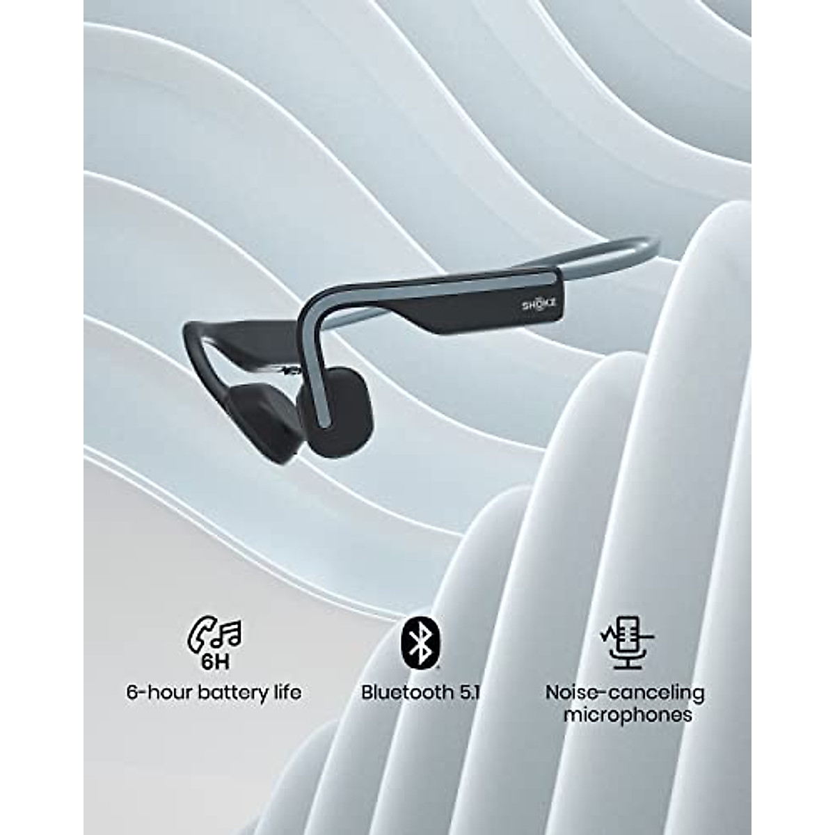 SHOKZ OpenMove - Open-Ear Bluetooth Sport Headphones - Bone Conduction Wireless Earphones - Sweatproof for Running and Workouts, with Sticker Pack (Grey)