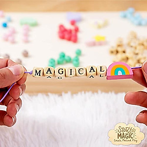 Story Magic Wooden ABC Bead Kit, Premium Wood Jewelry Making Kit, 350+ Wooden Beads & Charms for Beading Bracelets, Great for Playdates & Sleepovers, Arts & Crafts Kit Set for Kids Ages 4, 5, 6, 7
