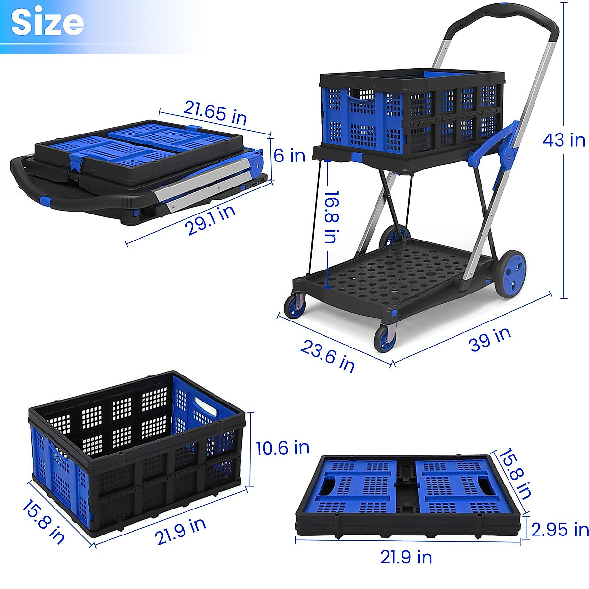 Hand Truck Dolly Foldable, 330LBS Capacity Portable Folding Hand Truck with Retractable&Adjustable Handle, Convertible Hand Cart with 4 Wheels for Heavy Duty, Collapsible Dolly Cart for Moving