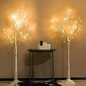 2-Pack 4FT Lighted Birch Tree (Higher Size & Floor Standing), Birch Christmas Tree for Indoor & Outdoor, Warm White 96 LED Birch Tree Lights for Outdoor Christmas Decorations Indoor Home Thanksgiving