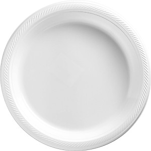 Amscan White, Big Party Pack, Round Plastic Plates 10.25", 50 Per Pack