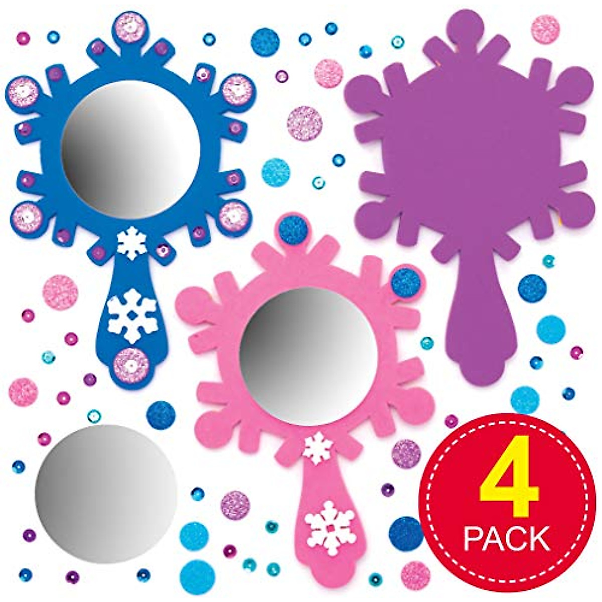 Baker Ross Snow Princess Mirror Kits, Arts and Crafts for Kids (Pack of 4), Assorted, (AT174)