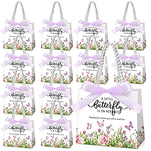 Spakon 25 Pack Butterfly Baby Shower Party Favors Butterfly Gift Bags Butterfly Goodie Bags Butterfly Party Bags with Handles and Bow Ribbon Baby Shower Party Gift Bag for Baby Shower Return Gift