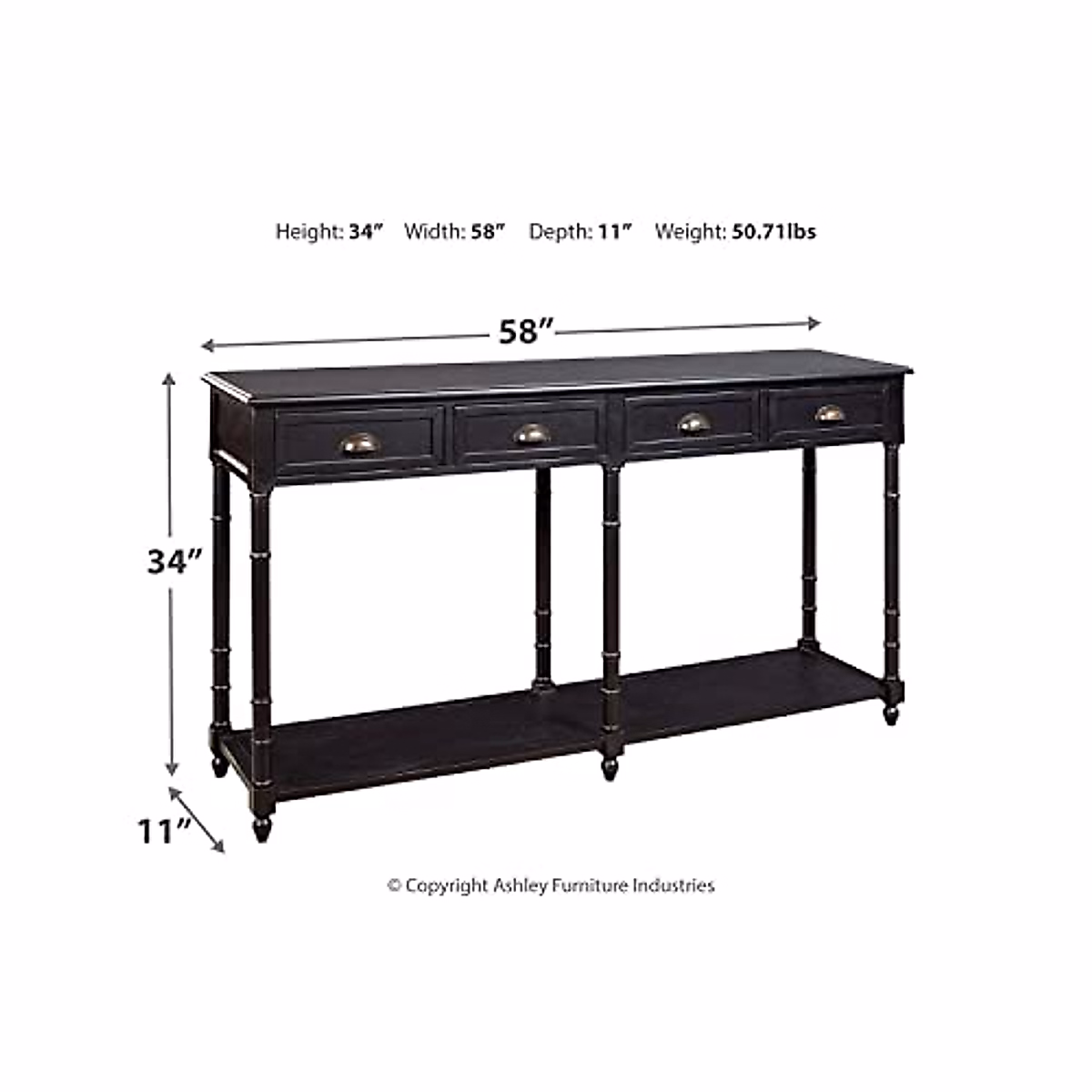 Signature Design by Ashley Eirdale Vintage Casual 4 Drawer Console Sofa Table, Black