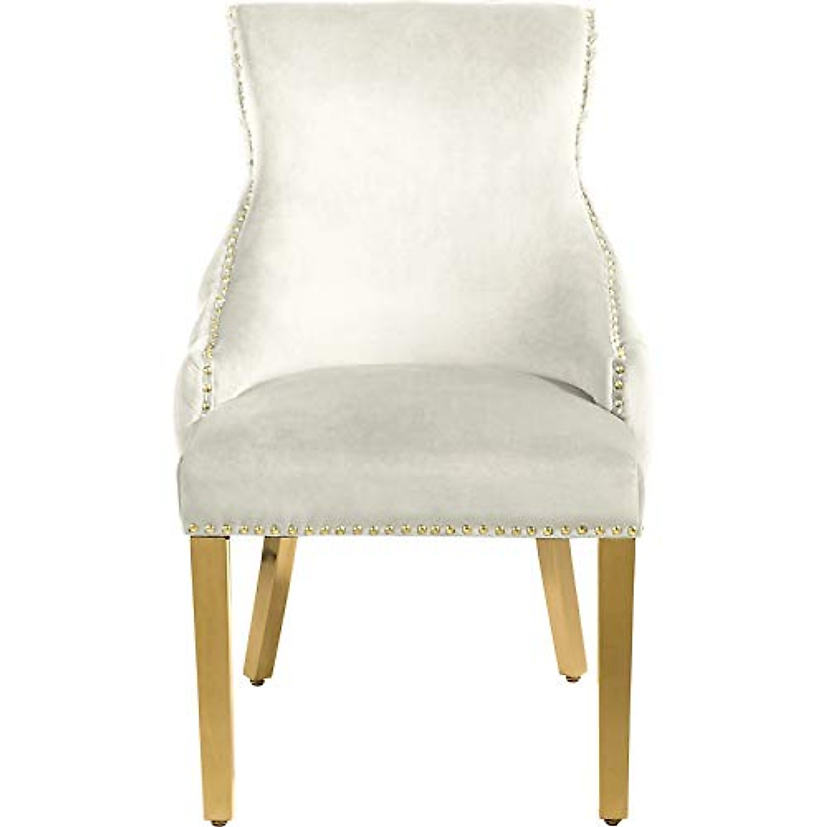 Meridian Furniture Collection Modern | Contemporary Velvet Upholstered Dining Chair with Tufted Back and Gold Sturdy Stainless Steel Legs, Set of 2, 24" W x 25.5" D x 37.5" H, Cream