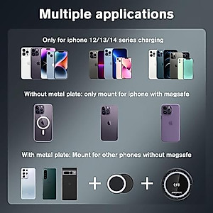 XWXELEC Magnetic Wireless Car Charger for Magsafe Mount iPhone16/15/14/13/12 /Pro/Max/Plus/Mini, Stick on Dashboard/Clip to Air Vent Phone Holder, 15W Fast Charging