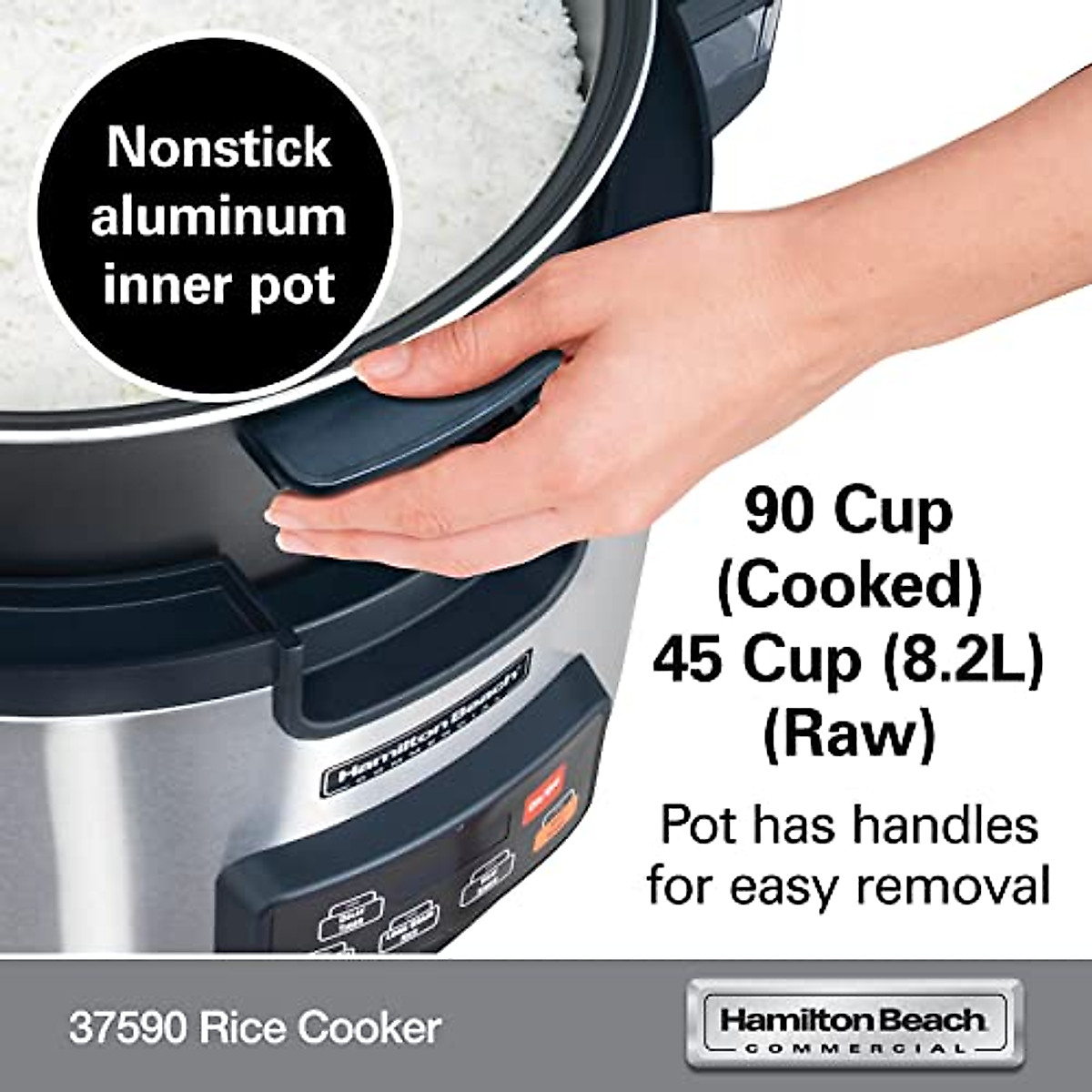 Hamilton Beach Commercial 90 Cup Rice Cooker, Warmer, Stainless Steel (37590)