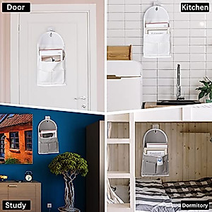 2 Pack Wall Hanging Storage Bag with Pockets, Locker Organizer Basket with Sticky Hook, Fabric Wall Organizer, Waterproof Hanging Bag for Closet Door Bedroom Bathroom Office Home Kitchen(Beige)