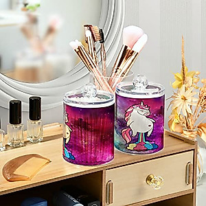 KEEPREAL Funny Unicorn Galaxy Rainbow Fart Qtip Holder Dispenser with Lids, 2PCS Plastic Food Storage Canisters, Apothecary Jar Containers for Vanity Organizer Storage