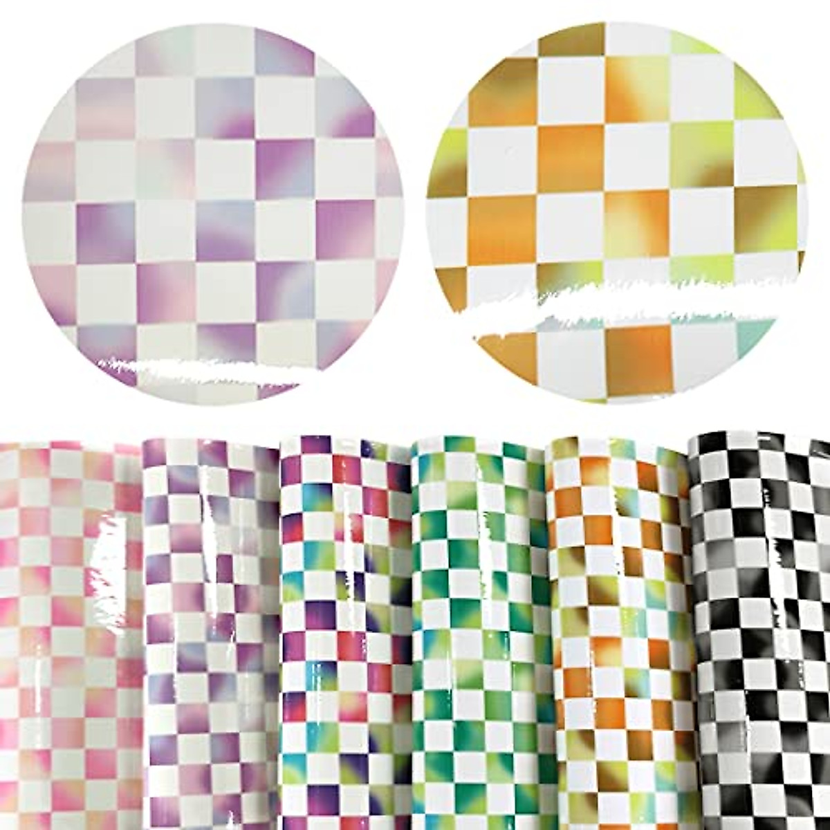 6 Pcs 8x12 inch Printed Faux Leather Sheets, Colorful Plaid Pattern Synthetic Crafts Fabric for Hair Bows Earrings Making Crafts Projects (Mirror)