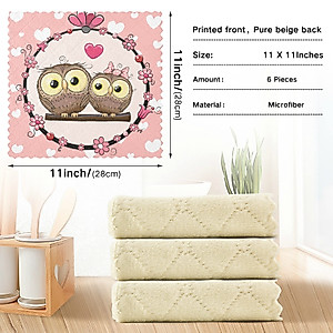 VIGTRO Mother Day Pink Owls Kitchen Dish Towels Super Absorbent, Premium Dish Cloths Towels, Cute Heart Washable Fast Drying Dish Rags Reusable Cleaning Cloth 11x11 6 Pack
