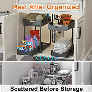 Double Sliding Under Sink Organizer, 2 Tier Pull Out, Multi-Use ABS Plastic, Easy to Assemble, Black