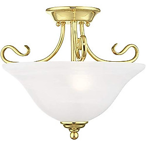 2 Light Polished Brass Ceiling Light Fixture with White Alabaster Glass Shade