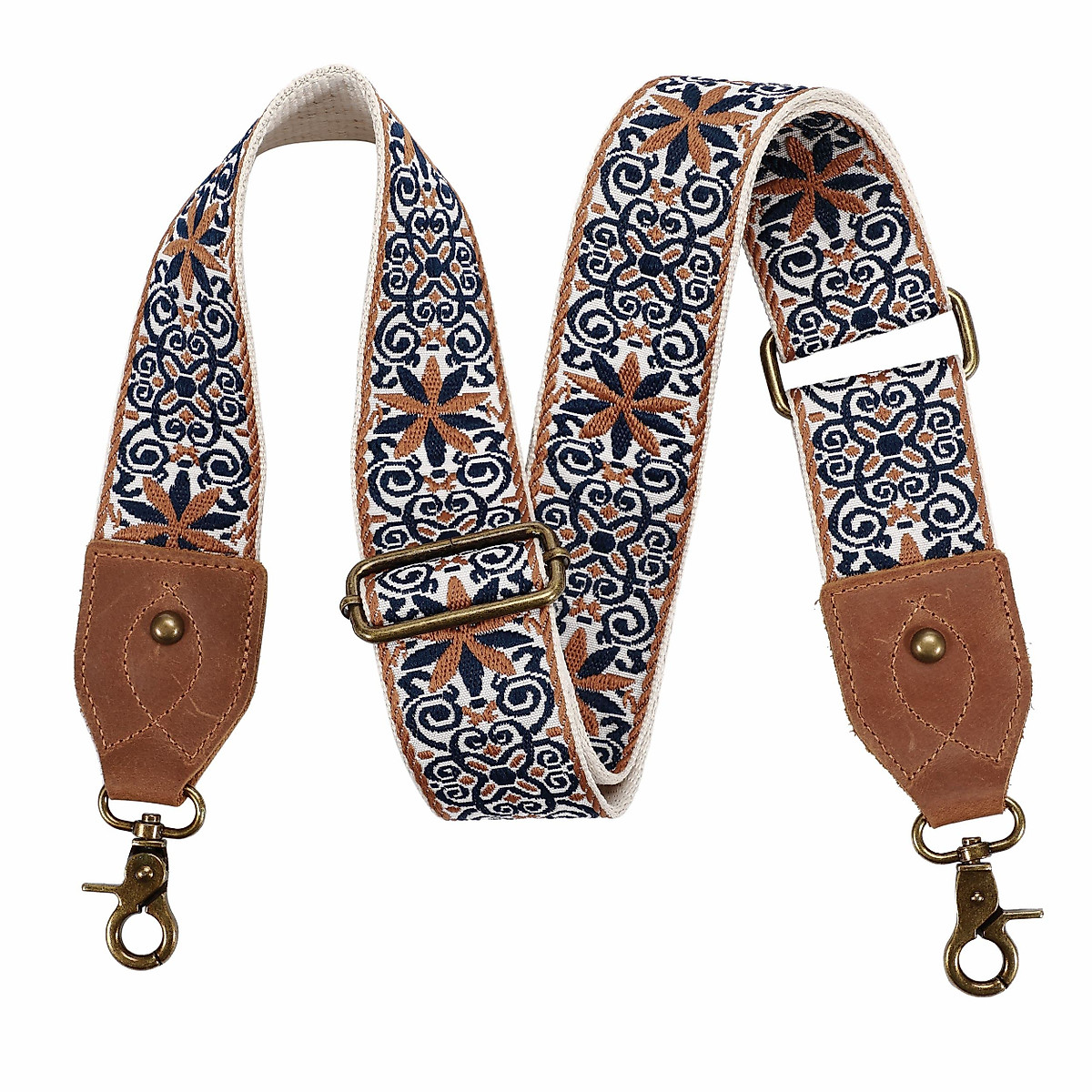 Nefelibata Purse Strap, 2"Cowhide Head Wide Shoulder Strap Adjustable Replacement,Retro Jacquard Embroidery Multi-pattern Crossbody Bag Straps for Handbag,Crossbody Bags(Blue flower embroidery)