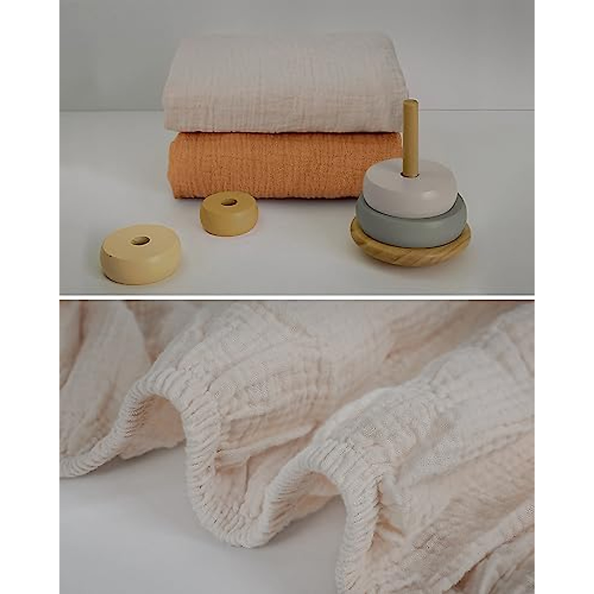 Muslin Changing Pad Cover, Ultra Soft Cotton Diaper Changing Table Covers for Baby Girls Boys, Boho Changing Pad Sheets Neutral, Comfy and Breathable, 2 Pack (Retro Yellow & Beige)