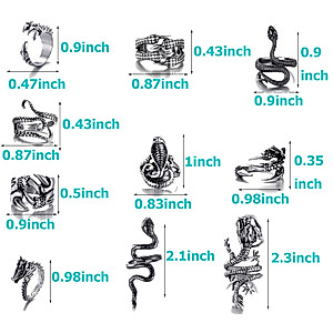 LiHan1028 10 Pieces of Vintage Punk Ring Dragon Snake Octopus Adjustable Ring