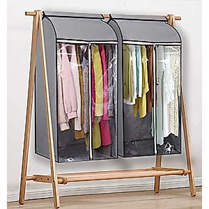 MISSLO 1 Pack 43" Hanging Garment Bags for Storage + 1 Pack 2 Shelves Clothing Racks for Hanging Clothes