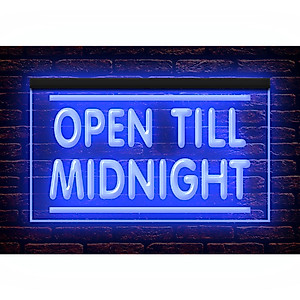 170091 Open Till Midnight Bar Pub Club Shop Store Open Display LED Light Neon Sign (12" X 8", Blue)