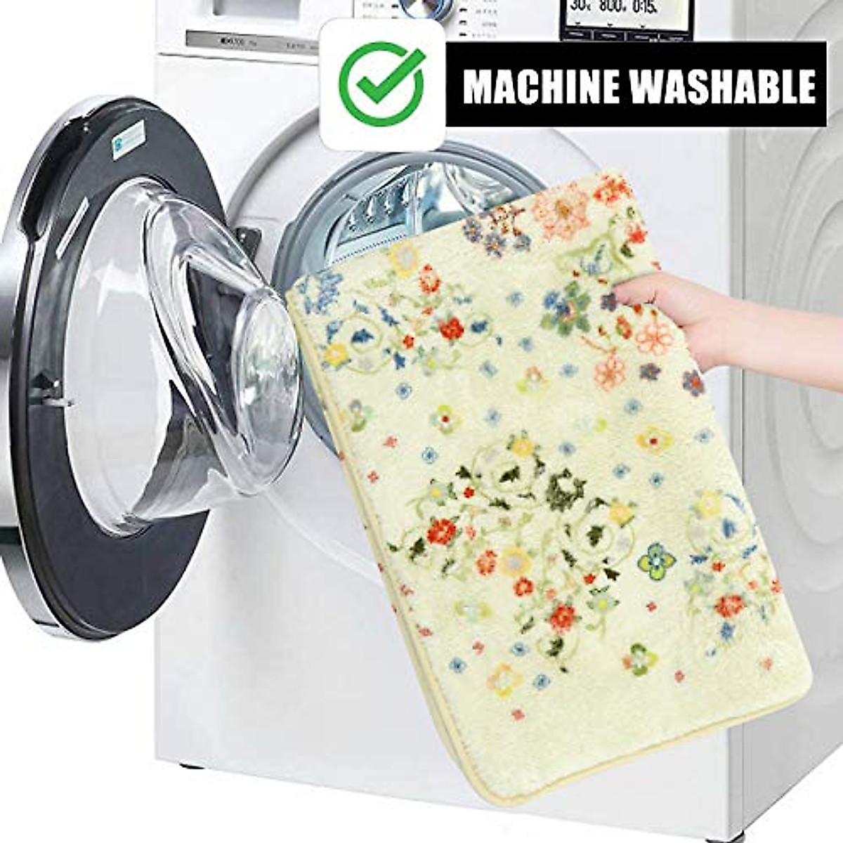 Uphome Non-Slip Floral Beige Area Rug 3' x 5', Rustic Distressed Accent Throw Rugs Machine Washable Shag Collection Floor Carpet for Bedroom Living Room Home Decor