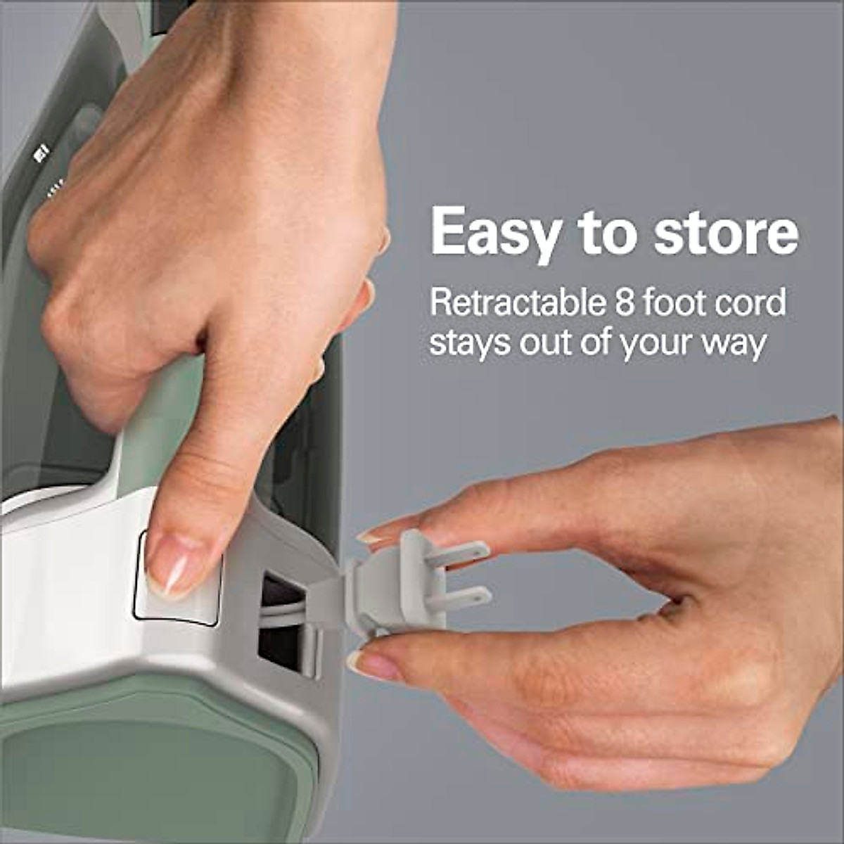 Hamilton Beach Steam Iron & Vertical Steamer for Clothes with Scratch-Resistant Durathon Soleplate, Digital Fabric Selector + 8’ Retractable Cord, 3-Way Auto Shutoff, Anti-Drip, 1800 Watts, Green