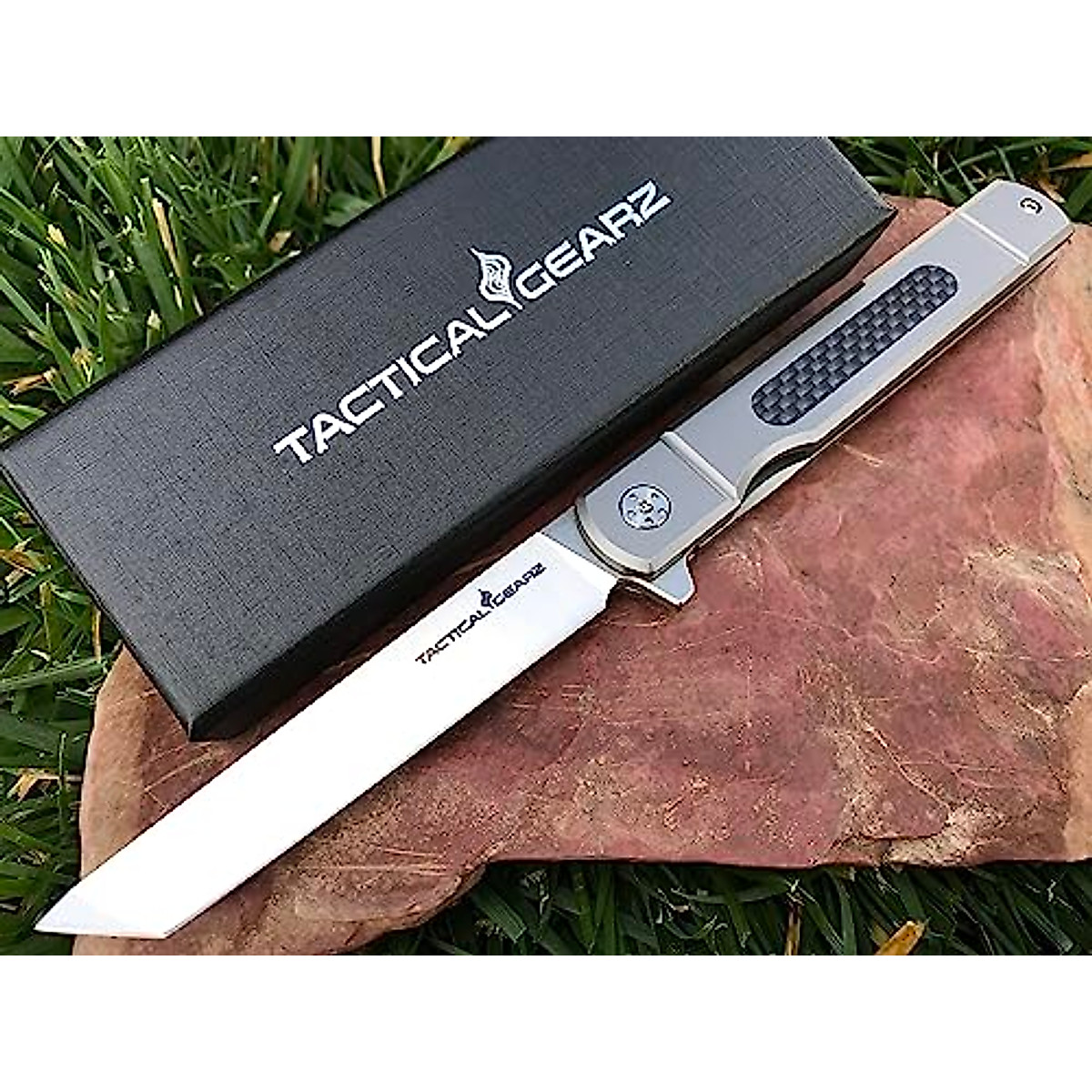 TACTICAL GEARZ Titanium Pocket Knife for EDC! Solid Tc4 Titanium Handle! D2 Steel Tanto Blade! Includes Sheath! (Tatsu ST)