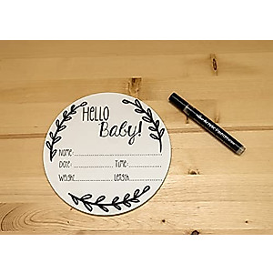 Nana's Little Angels Large Birth Announcement Sign 8 inch White “Hello Baby” Newborn Baby Name Announcement Wooden Sign with Black Paint Marker Baby Announcements for Hospital Pictures & Photo Prop…