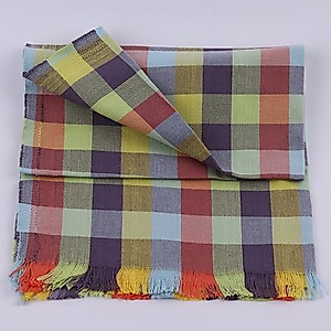 PÜSKÜL - Kitchen Towels Set of 6, 100% Turkish Cotton Soft Absorbent Quick Dry Dish Cloths, Buffalo Plaid Tea Towels with Fringe (26 X 18 Inches, Multi Color Tropical)