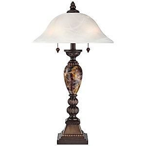 KDIOR Alabaster Traditional Table Lamp 27" Tall Aged Bronze Marble White Alabaster Glass Dome Shade for Bedroom Living Room Bedside