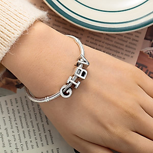 PARCOM Initial Charm S925 Sterling Silver Charms for Bracelets Alphabet I Letters Bead Bracelet for Women Christmas Birthday Charm Bracelets Necklace Pendent Anklet DIY Jewelry