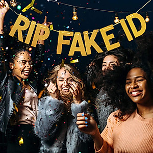 21st Birthday Decorations for Him Her Gold Glitter Rip Fake ID Banner Backdrop For 21 Birthday Party Favors Funny 21st Birthday Gifts For Her
