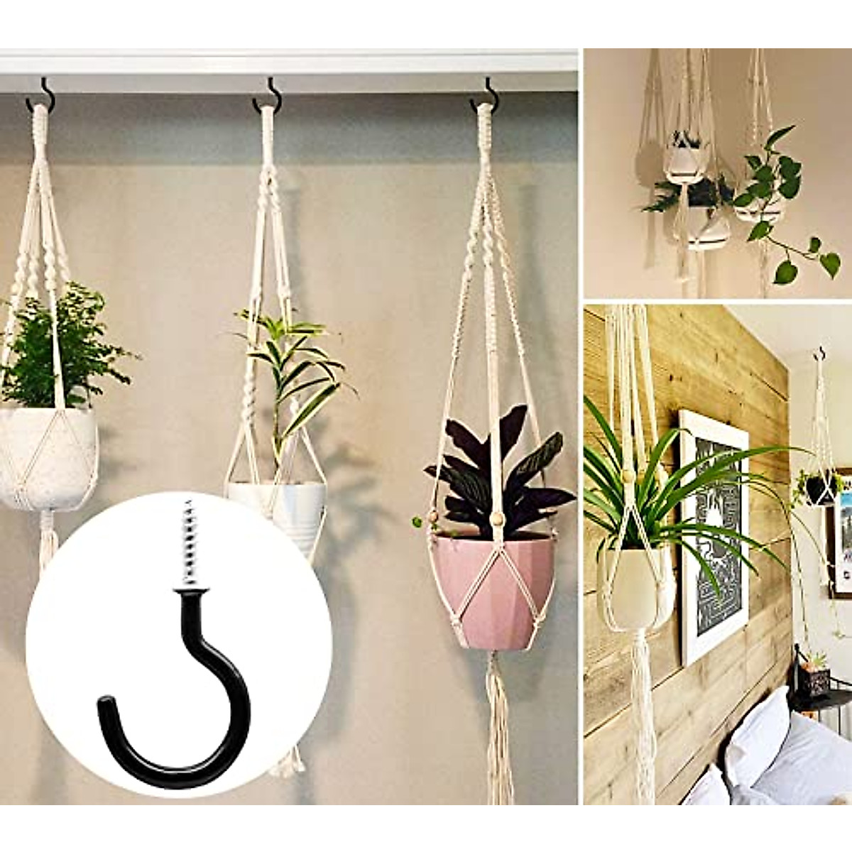 Biaungdo 2 Inch Metal Screw-in Hooks, Black and White Ceiling Cups Hooks for Hanging, 12 Pcs