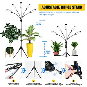 Aukphie Grow Lights for Indoor Plants, Full Spectrum led Grow Light with Stand, Auto On/Off Timing 3/6/9/12/15/18H & 10 Brightness Levels, Plant Light for Indoor Plants with 450 LEDs
