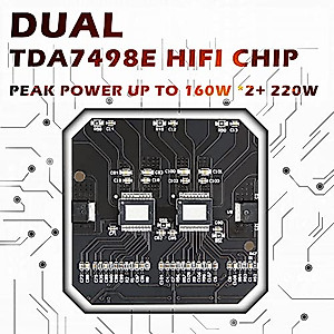 TDA7498E Bluetooth Power Amplifier Board with Subwoofer 2.1 Channel 160W×2+220W, 15V-36V Audio Power Amplifier Module with Treble and Bass Control,Black