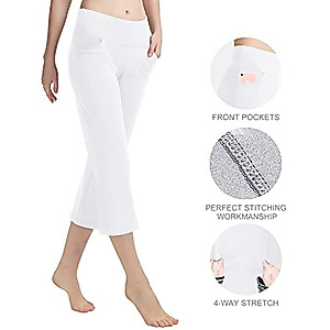 Zeronic Women's Yoga Capri Pants with Pockets Flare Workout Lounge Bootleg Leggings Bootcut Crop Exercise Pants(White,XX-Large)
