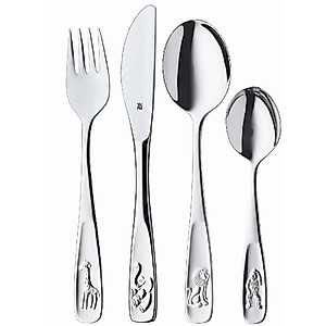 Pignr Animals Children's Cutlery, 4-Piece, from 3 Years, Cromargan Polished Stainless Steel, Dishwasher-Safe in a Gift Box with General Illustration, 4pcs, Silver
