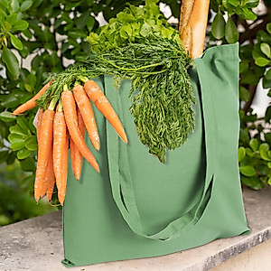 Urban Villa 12 Pack Reusable Grocery Bags 15’’x16’’ with 27’’ long Handle Green Color 100% Cotton Tote Bags Medium Weight Grocery Shopping Cloth Bags Great Choice for Promotion Gift DIY Advertising