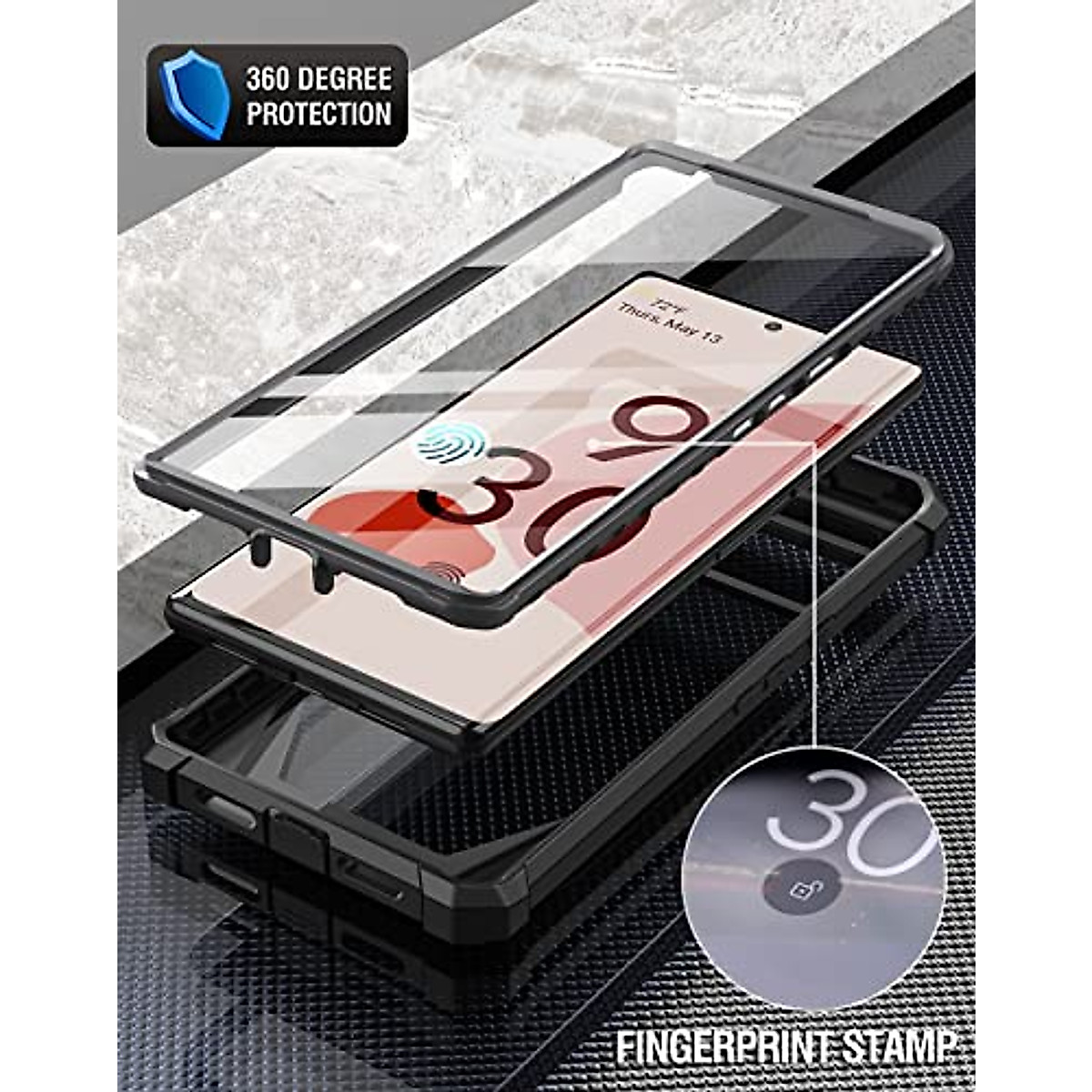 Poetic Guardian Case Designed for Google Pixel 6 Pro 5G, Built-in Screen Protector Work with Fingerprint ID, Full Body Hybrid Shockproof Bumper Cover Case, Black/Clear