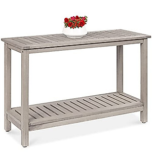 Best Choice Products 48in 2-Shelf Eucalyptus Wooden Console Table Indoor Outdoor Multifunctional Buffet Bar Storage Organizer w/Foot Sliders - Gray