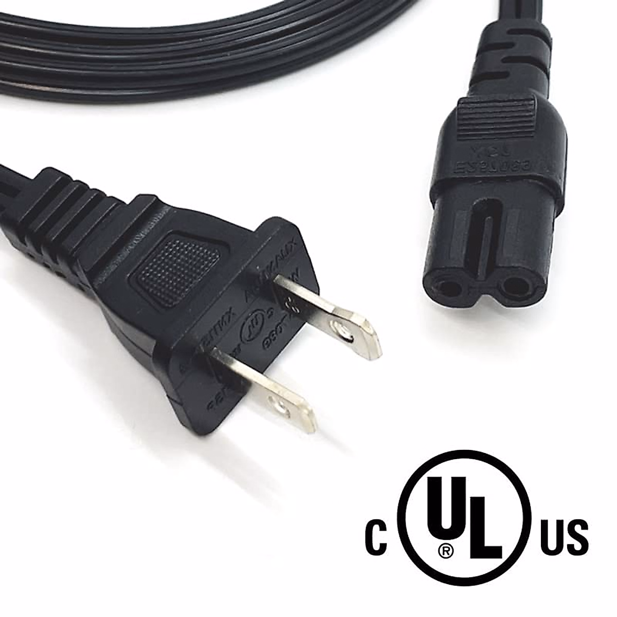 Wise Home Products UL 5ft TV Power Cord for AC 2 Prong Wall Plug (NEMA 1-15P to IEC C7) LCD LED 2-Slot Electronics Cable PS4 PS5 Speaker Monitor Xbox Wall Power Cable Replacement Black