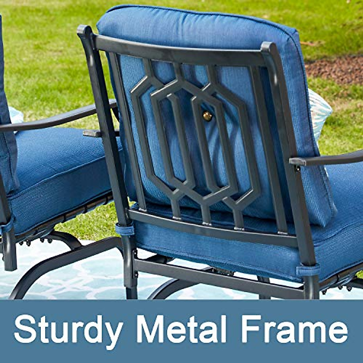 Patio Festival Rocking Patio Chairs Outdoor Metal Furniture Motion Spring Patio Chair Black Metal Dining Bistro Set with Padded Cushion for Porch Garden Balcony