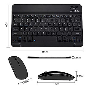 Ultra-Slim Bluetooth Keyboard and Mouse Combo Rechargeable Portable Wireless Keyboard Mouse Set for Apple iPad iPhone iOS 13 and Above Samsung Tablet Phone Smartphone Android Windows (Black)