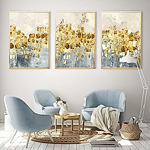 Vlejoy Abstract Gold and Gray Wall Art Foil Canvas Artwork for Living Room Poster Luxury Painting Bedroom 20x28inchx3 Frameless