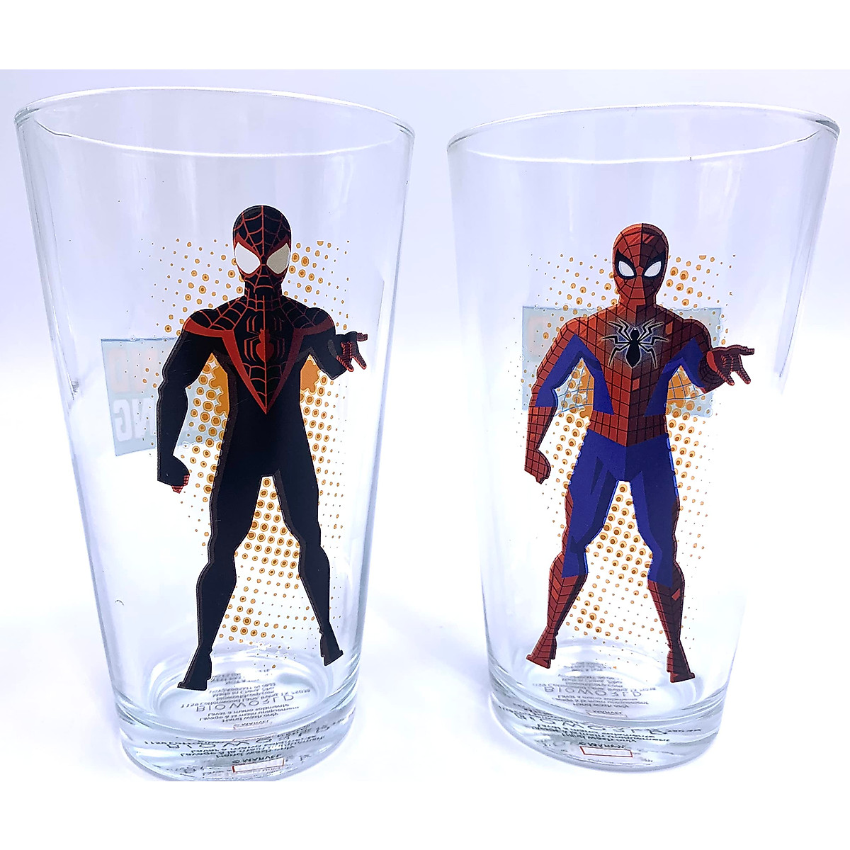 Bioworld Beyond Amazing 60th Anniversary Spider-Man 16oz Pint Glass Set, Pack of 2 Drinking Glasses