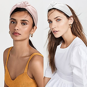 Atoden Knotted Headbands for Women 2Pcs Top Knot Headbands Head Bands for Women's Hair Wide Headbands Non Slip Satin Silk Hair Bands White Headband Pink Headband Hair Accessories Gifts