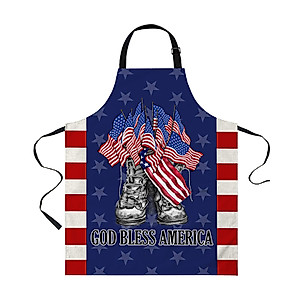LAMANDA Kitchen Aprons for Women,Memorial Day Free Boots USA Flag Cooking Apron with Pockets Server Aprons Chef Apron for Men