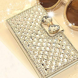 Bonitec Compatible with iPhone 13 Wallet Case for Women Luxury Cute Shiny Bling Glitter Bowknot Crystal Diamond Rhinestone Wallet Flip Stand Kickstand Protective Full Body Cover with Card Slot
