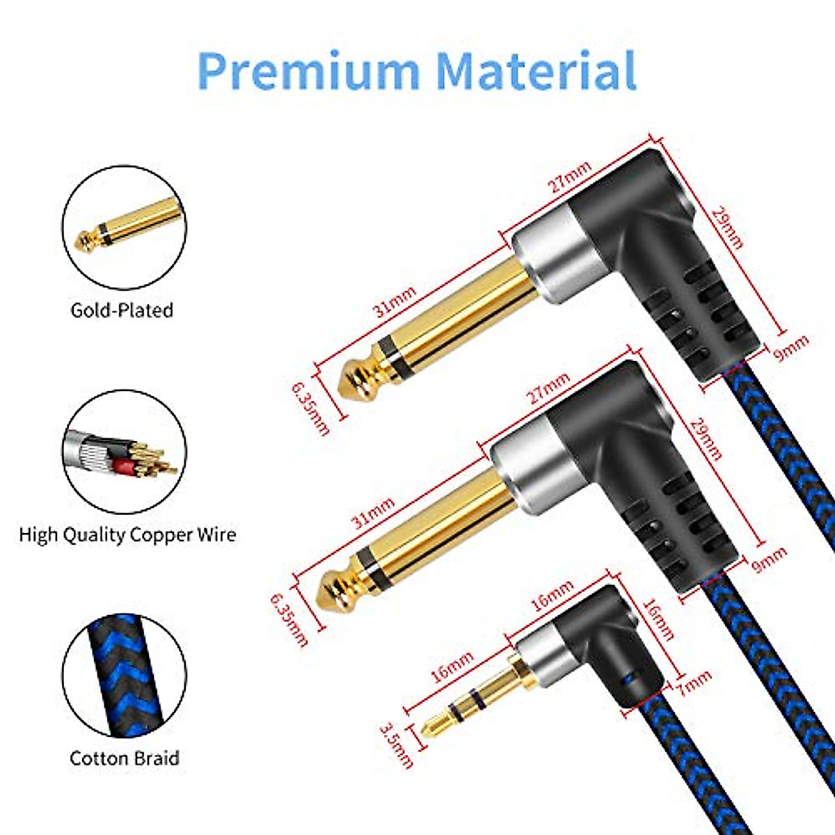 GGMTY 1/8" TRS to Dual 1/4" TS Mono Stereo 6FT Y-Cable Splitter Cord Compatible for Smartphone, iPod,Sound Card,CD Players,Multimedia Speaker,PA Audio and Home Stereo System