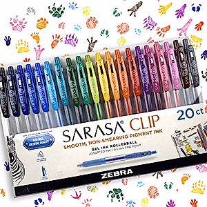 Zebra Pen Sarasa Clip Retractable Gel Pen, Fine Point, 0.5mm, Rainbow Assorted Colors, 20-Pack
