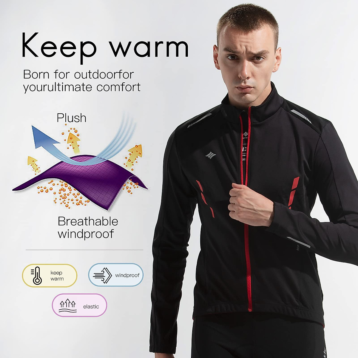Santic Men's Cycling Bike Winter Jackets Windproof Fleece Thermal Warm UP Running Bike Bicycle Jacket Breathable Windbreaker